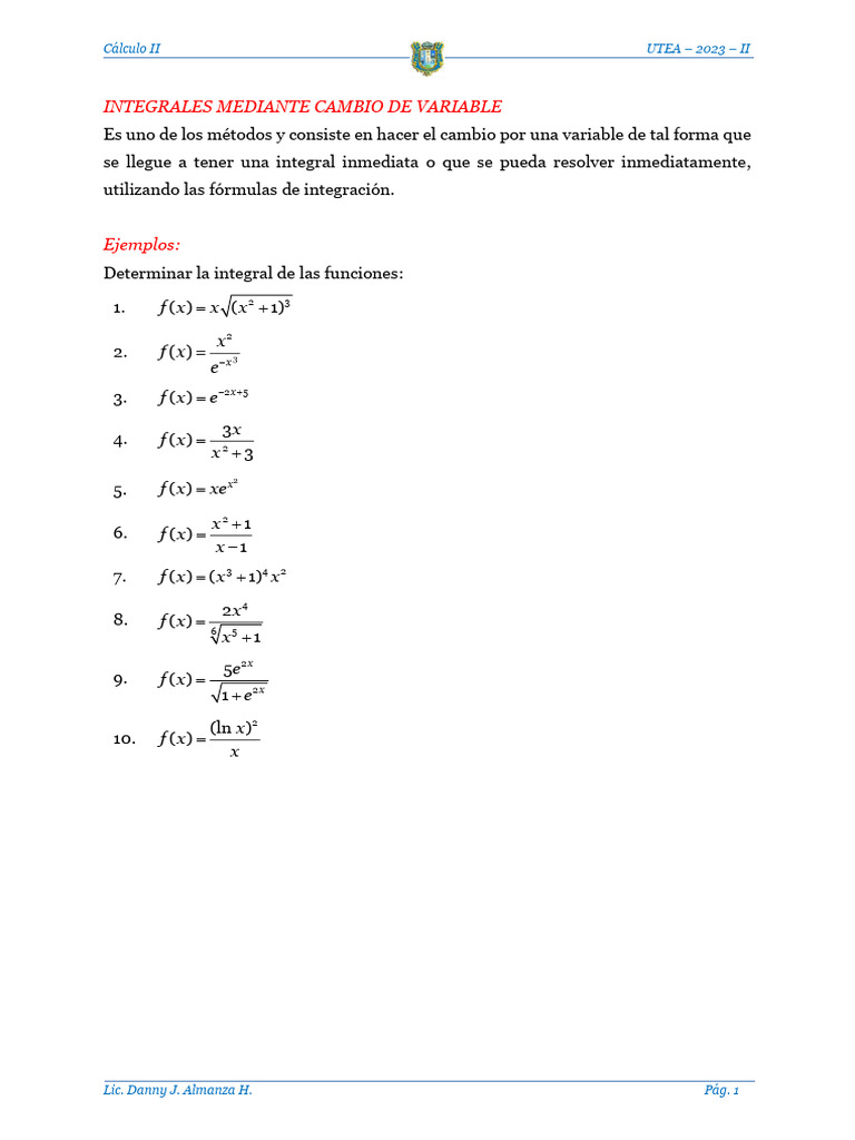 Ejercicios Integrales Por Cambio de Variable | PDF