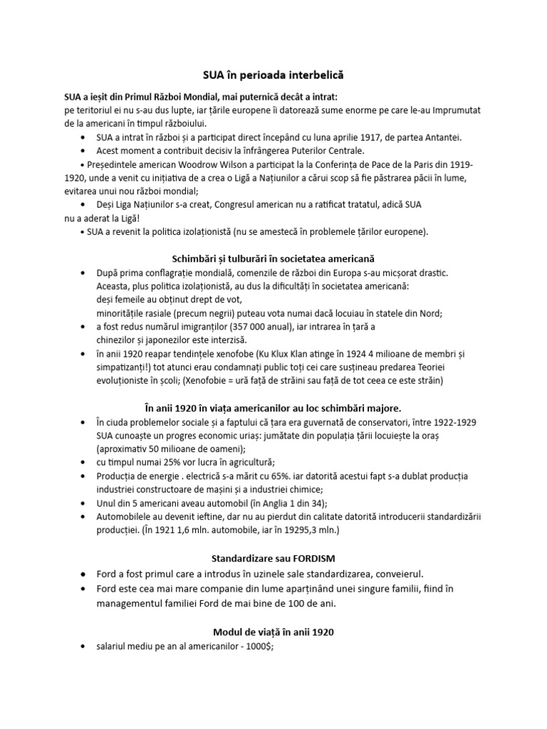 SUA În Perioada Interbelică | PDF