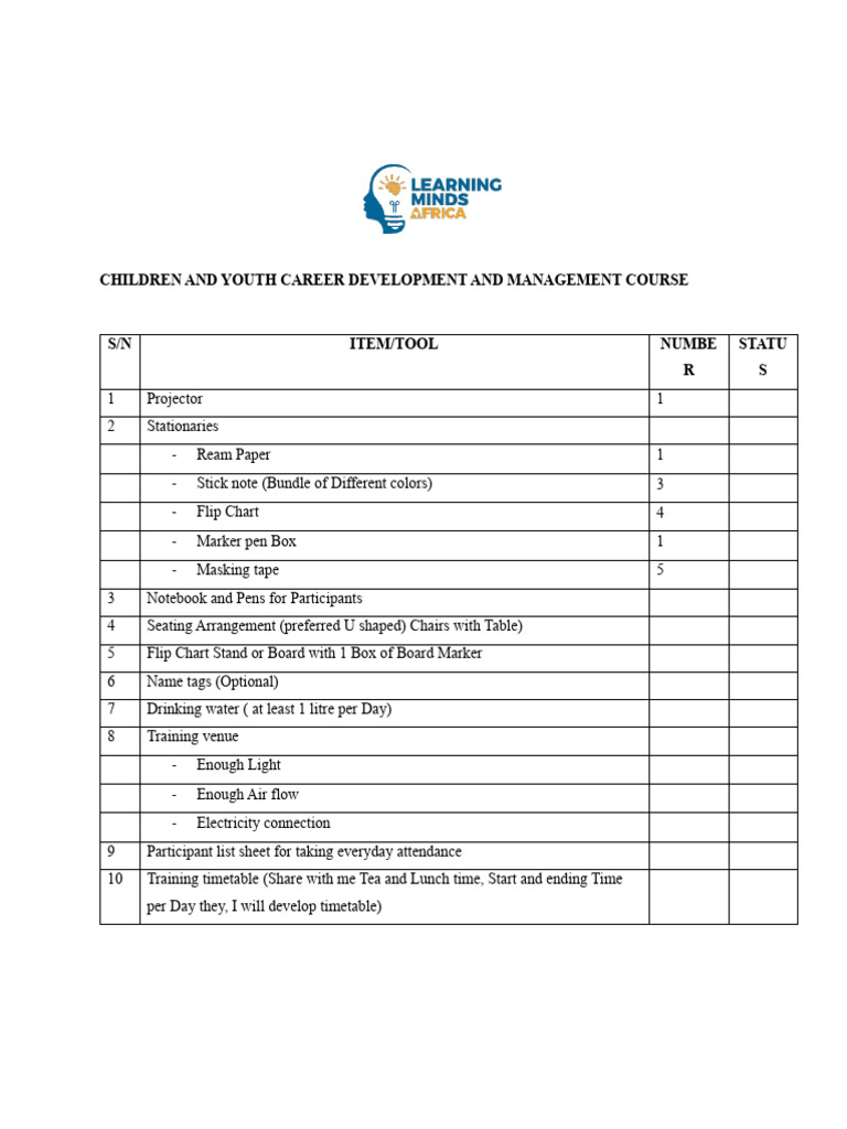 Pre Training Preparation Checklist | PDF