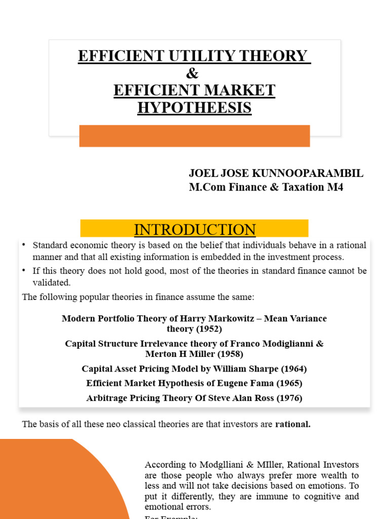 Efficient Utility Theory & Market Hypothesis | PDF | Utility ...