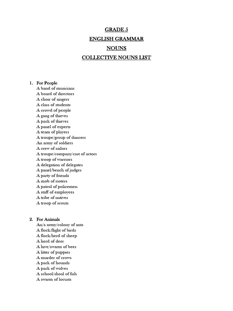 Eng Grade5 CH1 Collective Nouns List | PDF