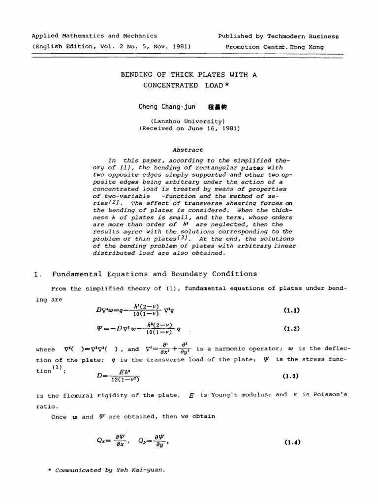 Bending of Thick Plates With A Concentrated Load | PDF | Bending ...