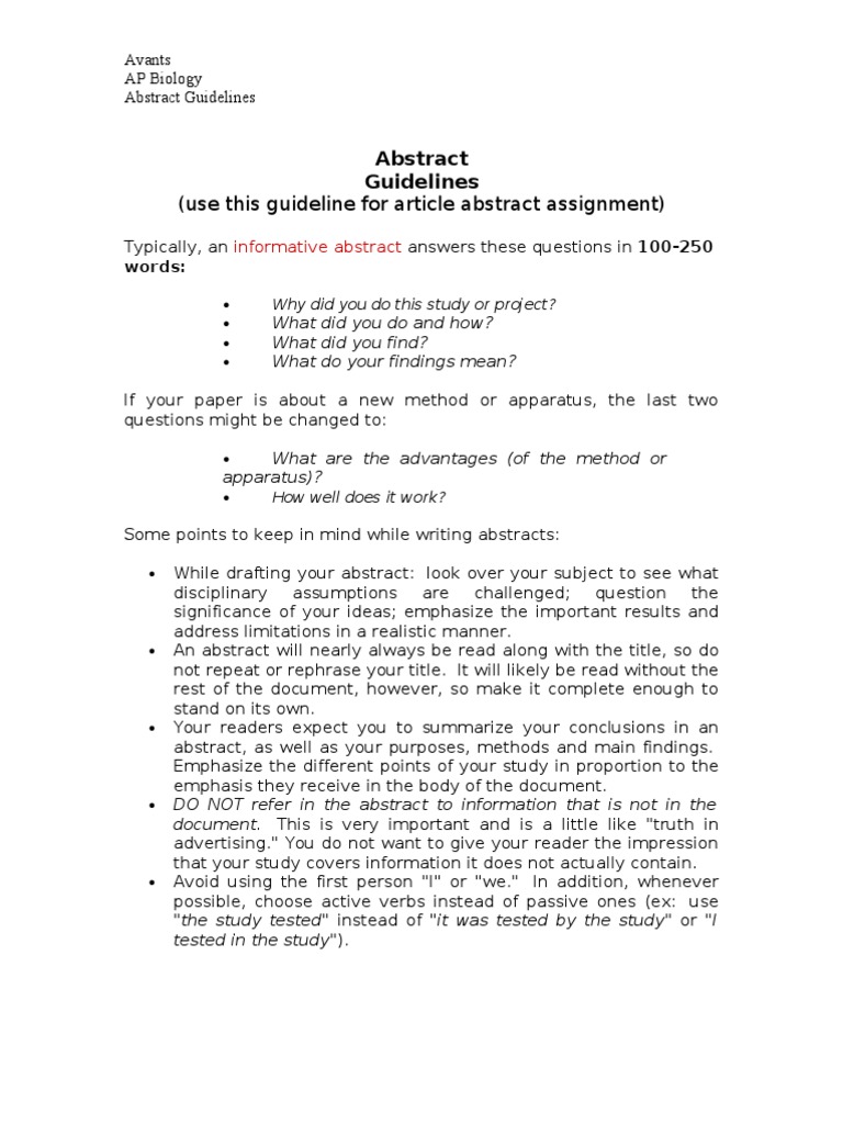 Guidelines for Writing Effective Abstracts for Biology Research Papers ...
