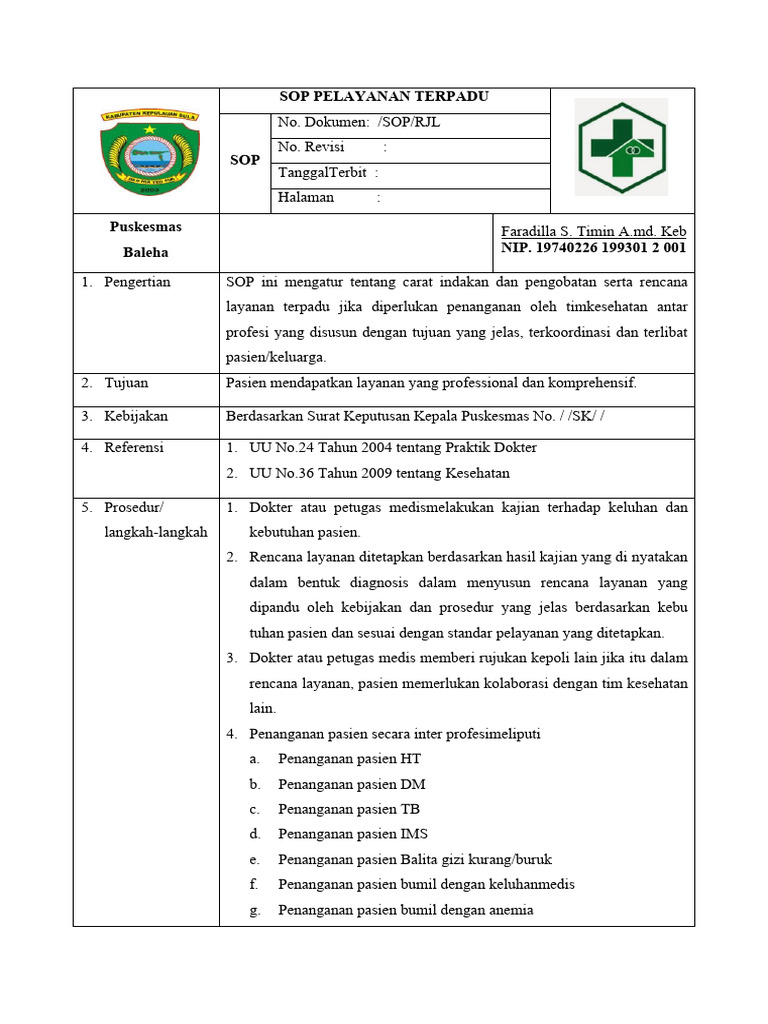 Sop Pelayanan Terpadu Rijali | PDF | Pengembangan Diri | Kesehatan Holistik