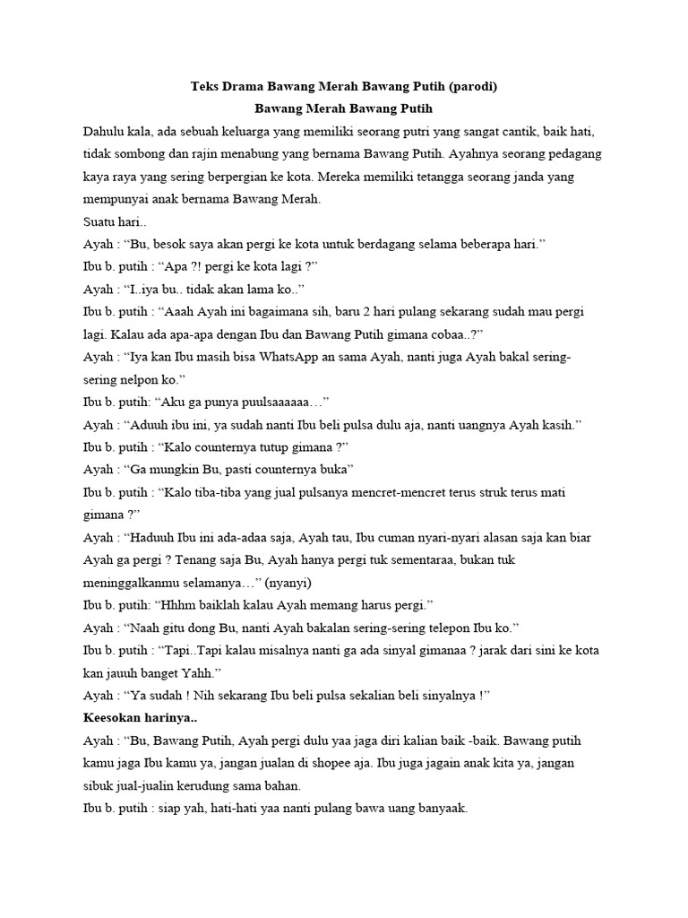 Teks Drama Bawang Merah Bawang Putih | PDF | Fiksi Misteri, Thriller ...