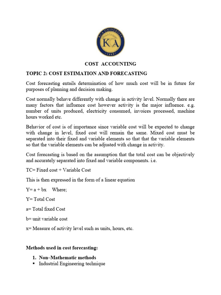 Topic Two Cost Estimation Methods | PDF | Regression Analysis | Linear Regression