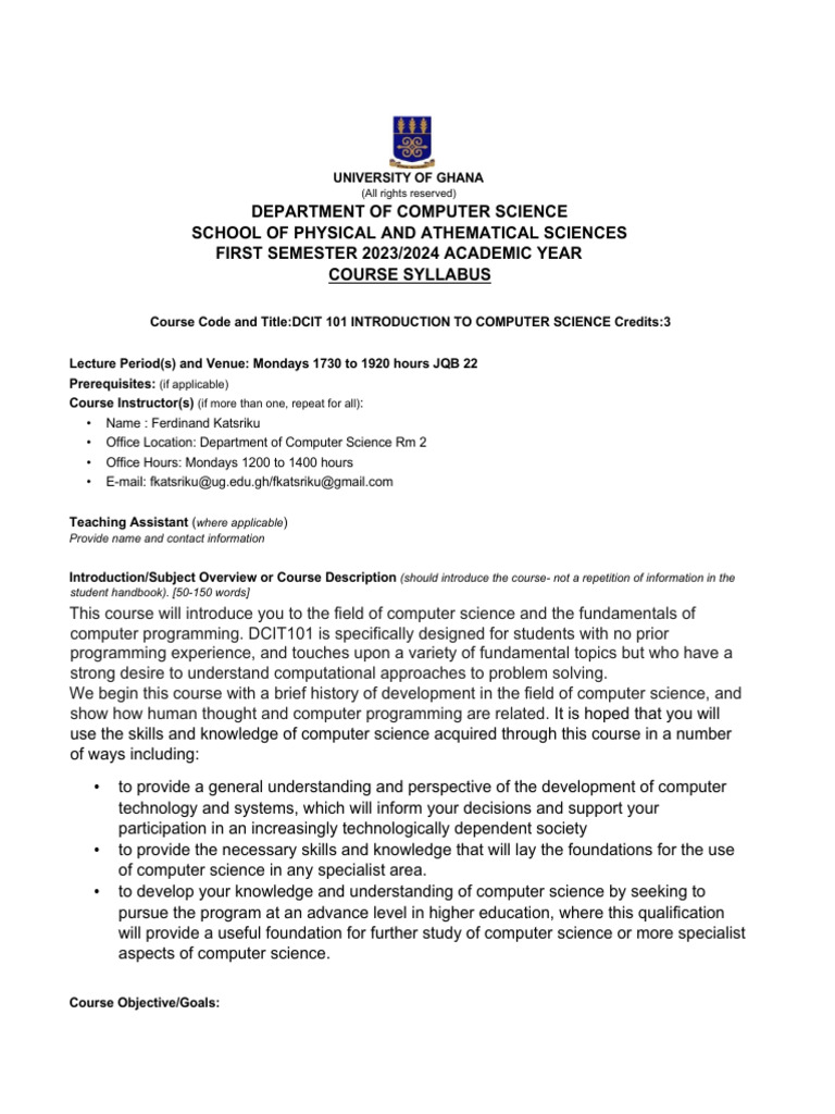 Course Outline DCIT 101 | PDF