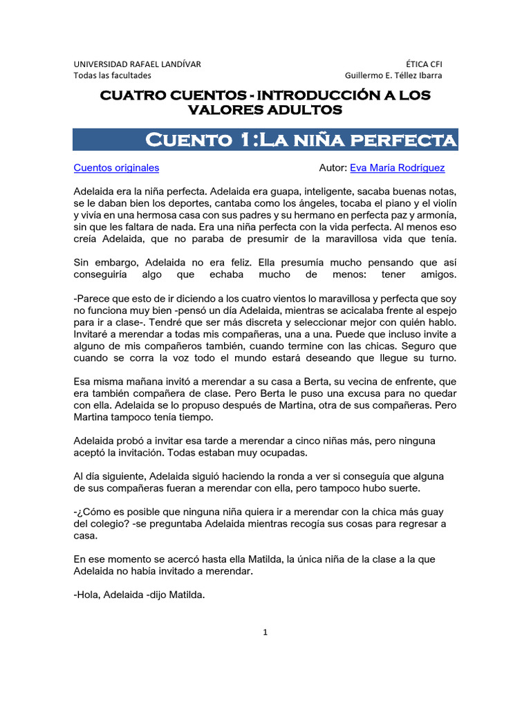 Cuatro Cuentos Introduccion A Los Valores Adultos | PDF