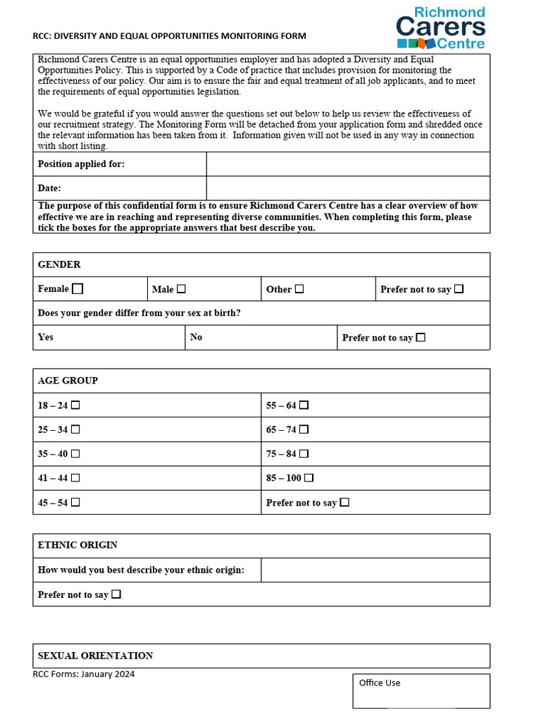 Diversity Monitoring Form for Applicants | PDF | Equal Opportunity ...