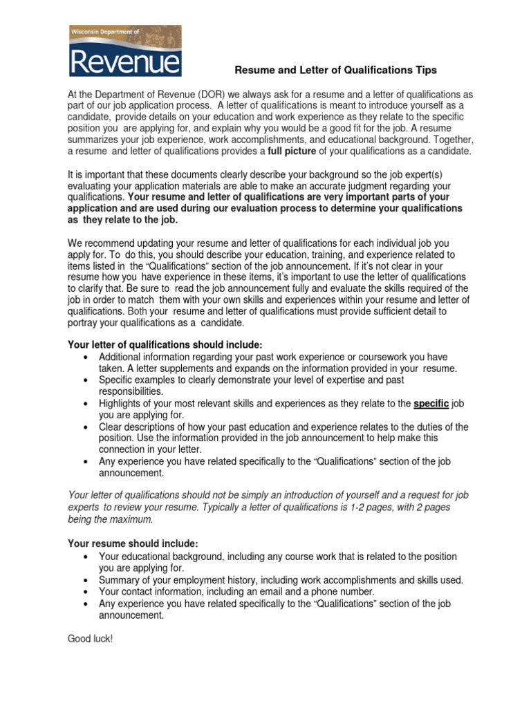 Resume and Letter of Qualifications Tips | PDF | Business
