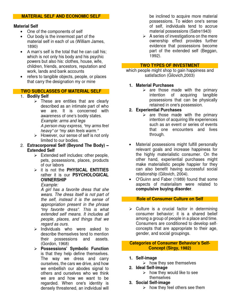 Material and Economic Self Explained | PDF | Experience | Consumerism