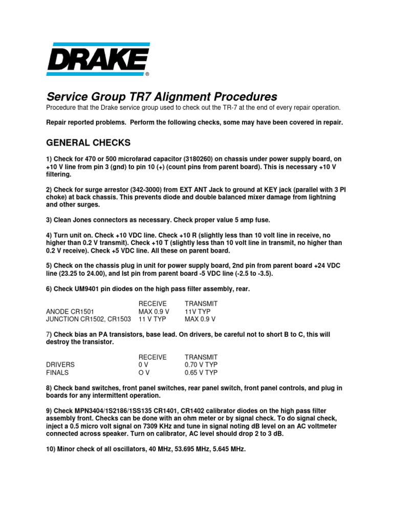 Drake TR-7 Alignment | PDF