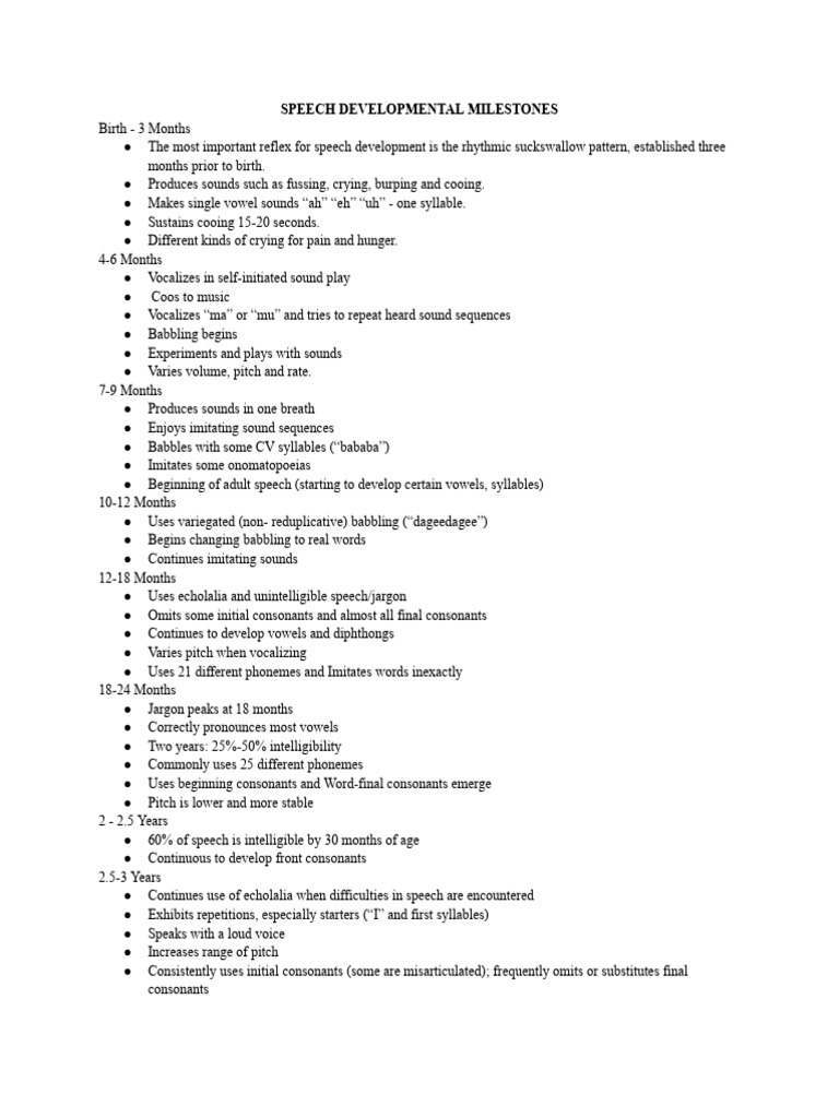 Speech Developmental Milestones | PDF