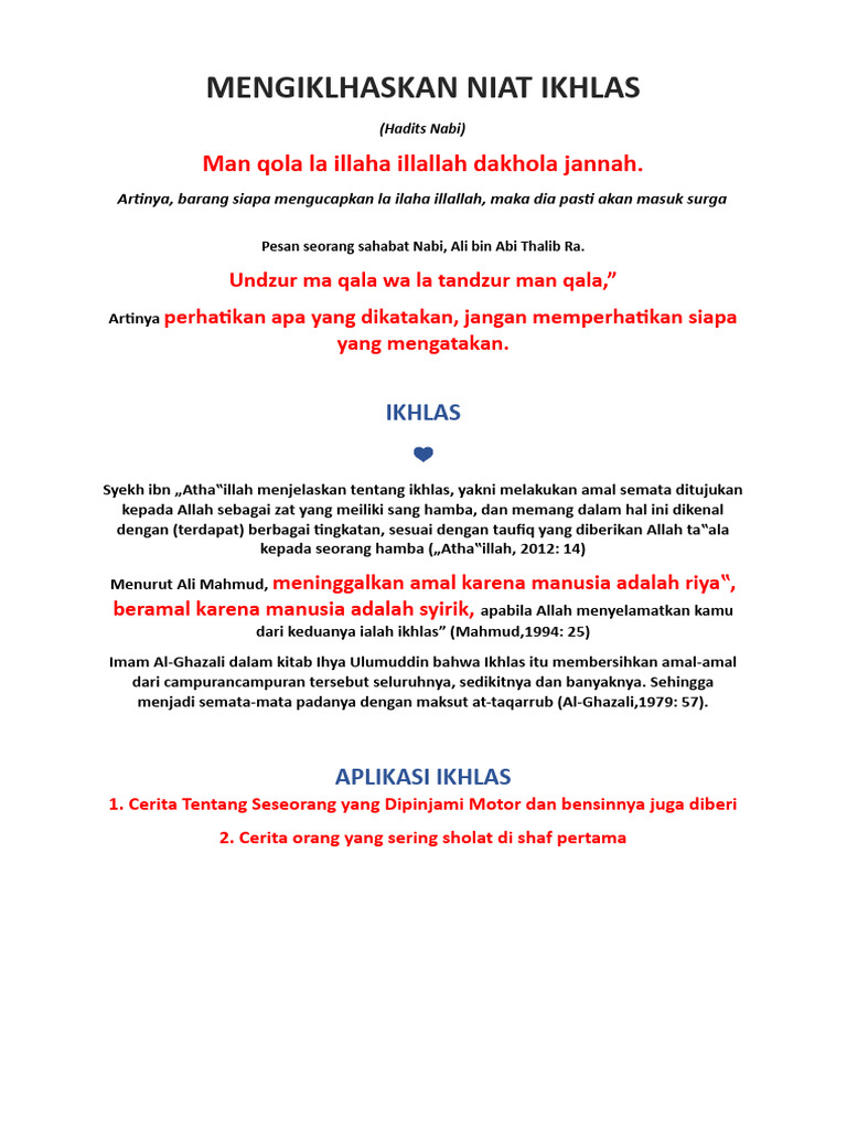 Niat Ikhlas dalam Ibadah dan Hadits | PDF