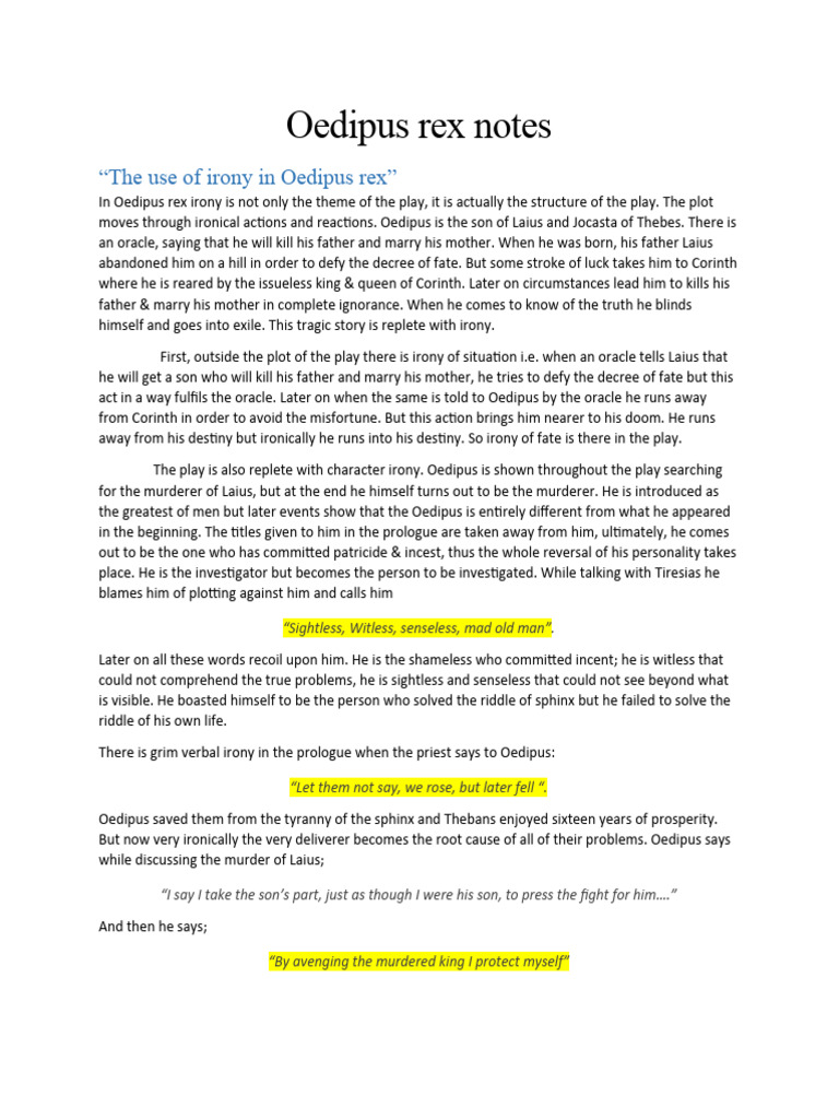 The use of irony in Oedipus rex | PDF