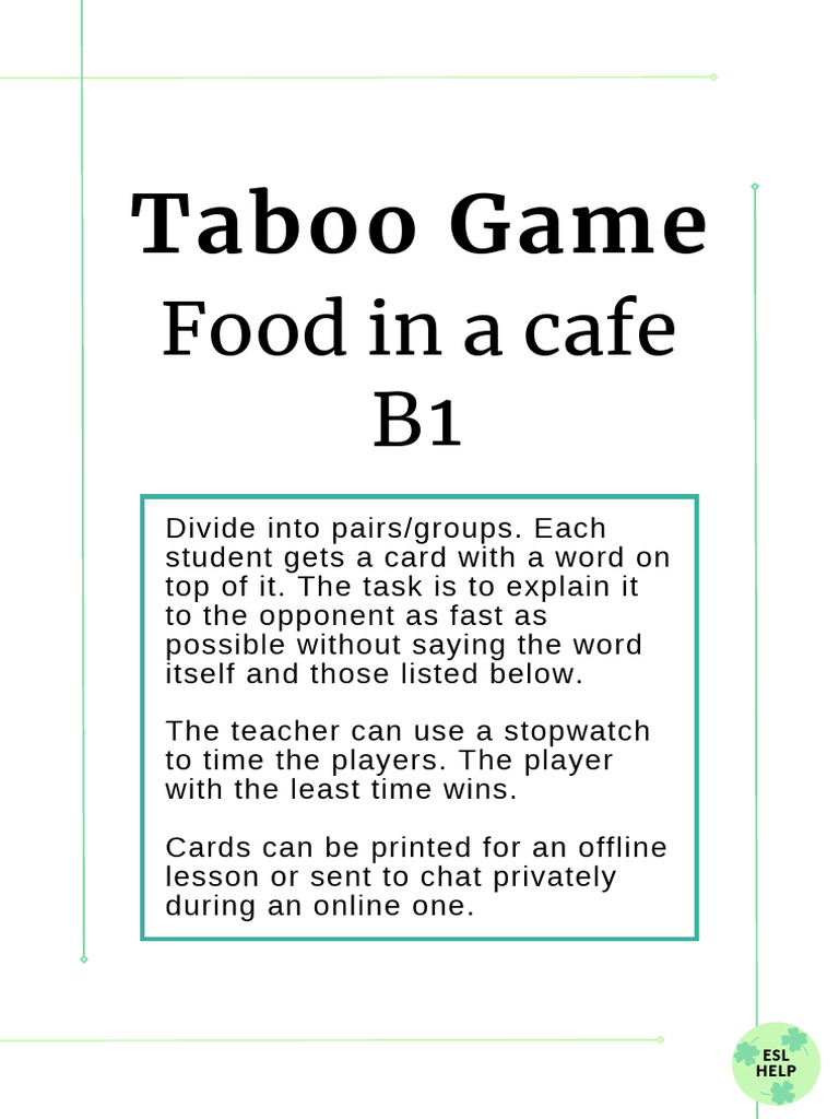B1 Taboo Game Food in A Cafe | PDF
