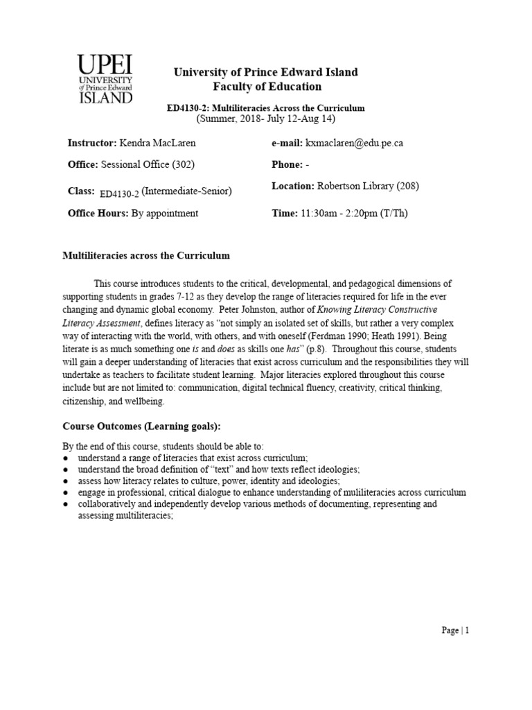 Upei Course Syllabus July 2018 Final | PDF