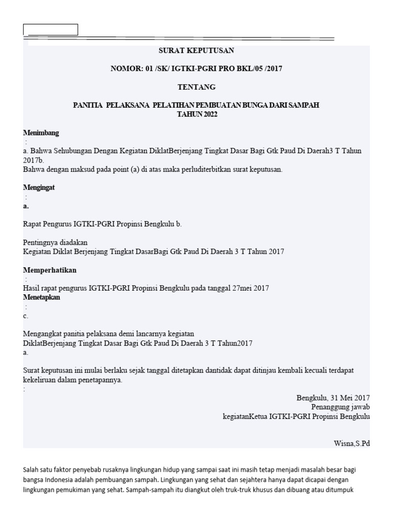 CONTOH SK Dan Pengurus | PDF