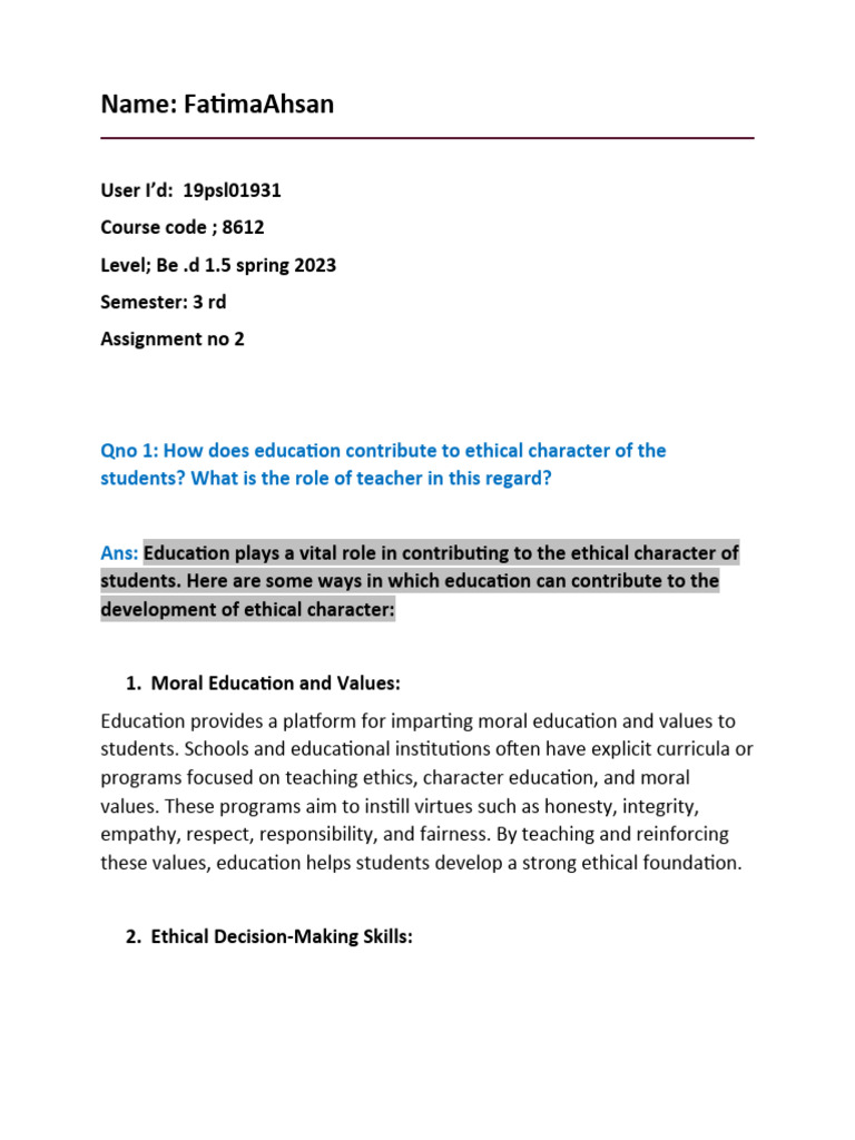 Assignment No 2 Course Code 8612 | PDF