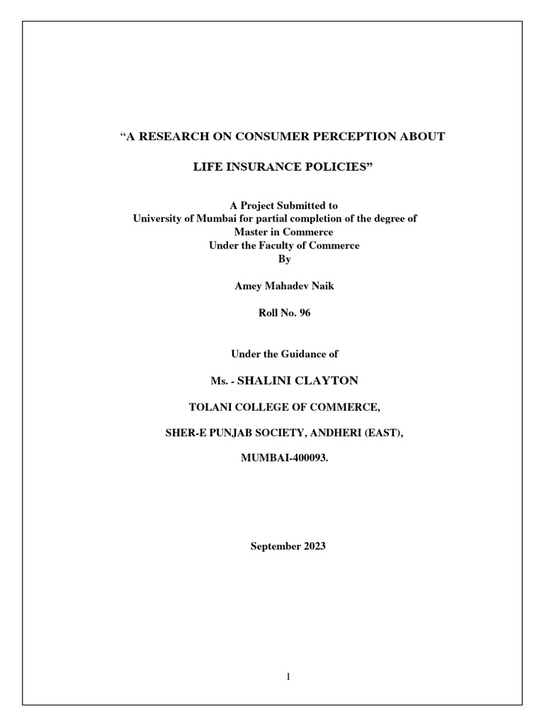 A Research On Consumer Insurance Perception. | PDF | Business