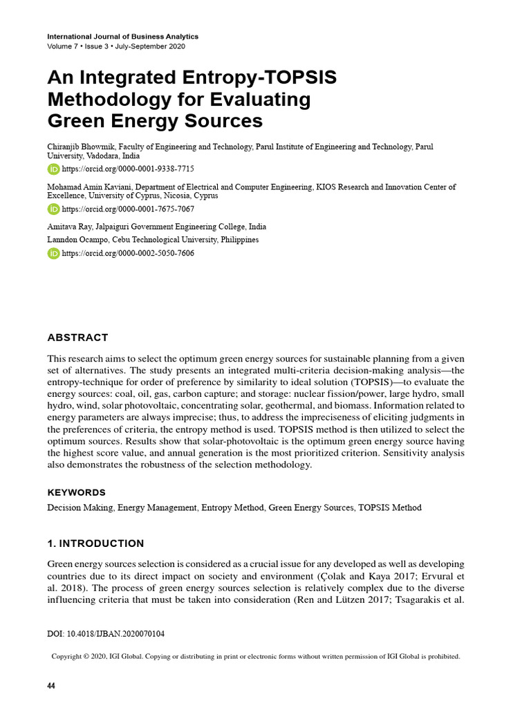 An Integrated Entropy-TOPSIS Methodology For Evaluating Green Energy ... An Integrated Entropy-TOPSIS Methodology For Evaluating Green Energy ...