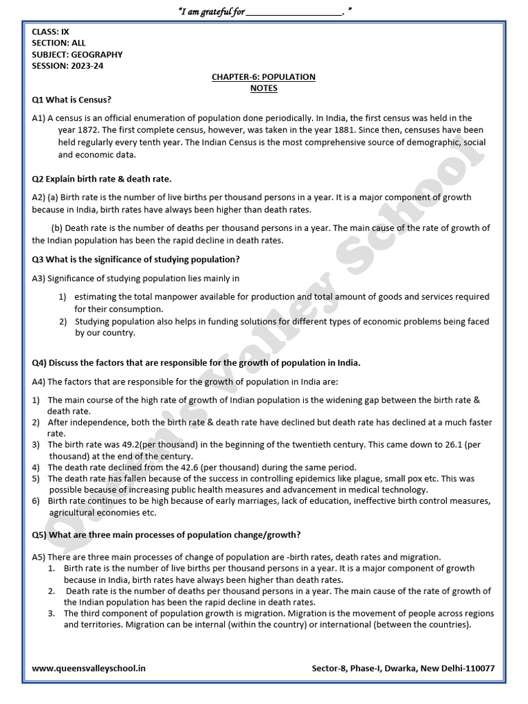 Class9 - Social Science - G5 - Population | PDF