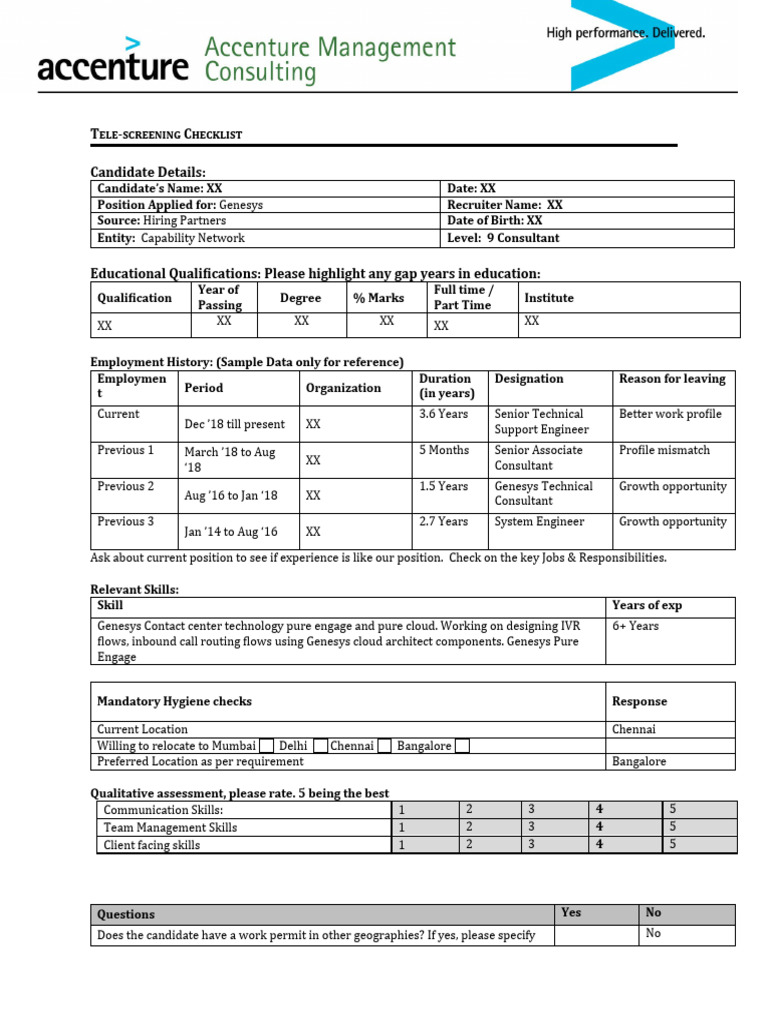 Genesys Consultant Tele-Screening Checklist | PDF