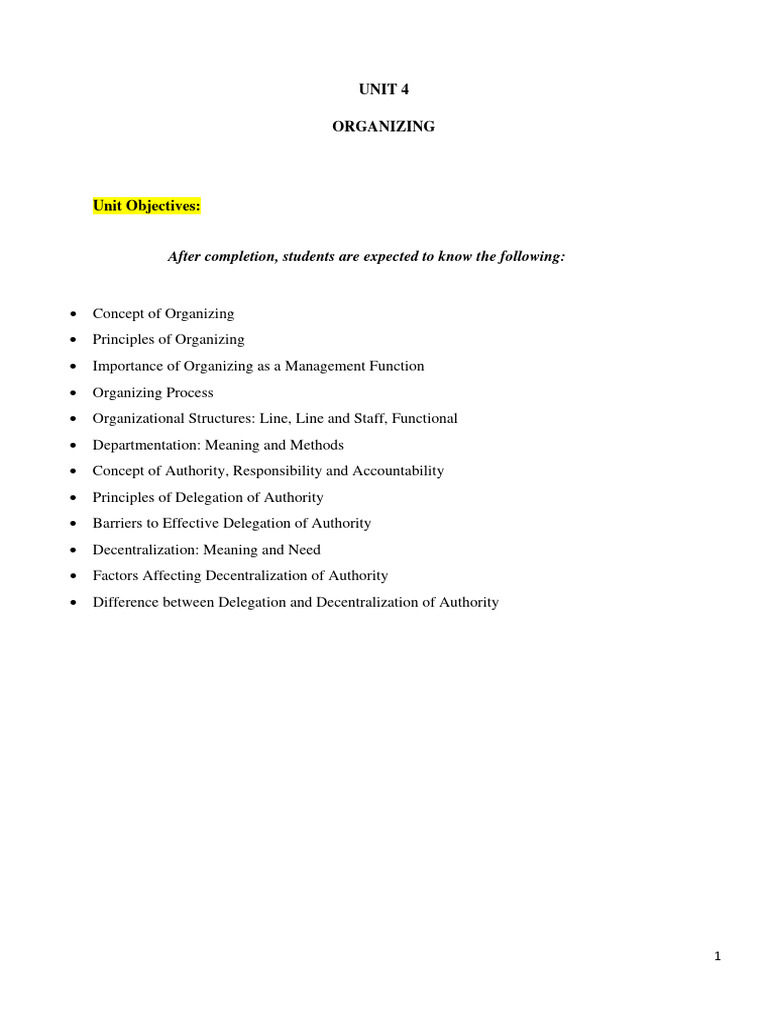 Unit - 4 Organizing Modified | PDF | Organizational Structure | Human ...