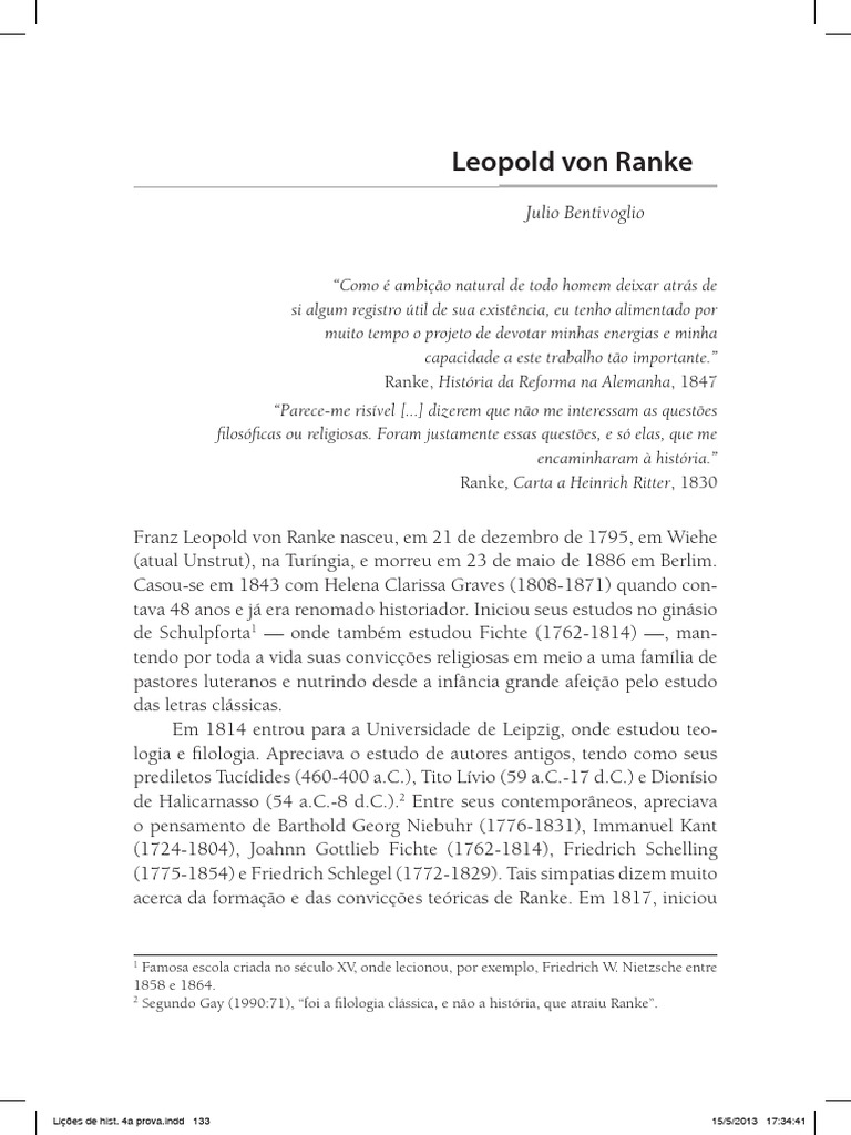 Lições de História Cap. Leopold Von Ranke | PDF