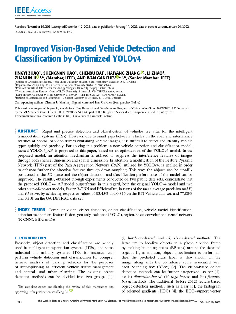 Improved Vision-Based Vehicle Detection and Classification by Optimized YOLOv4 | PDF | Cognitive ...