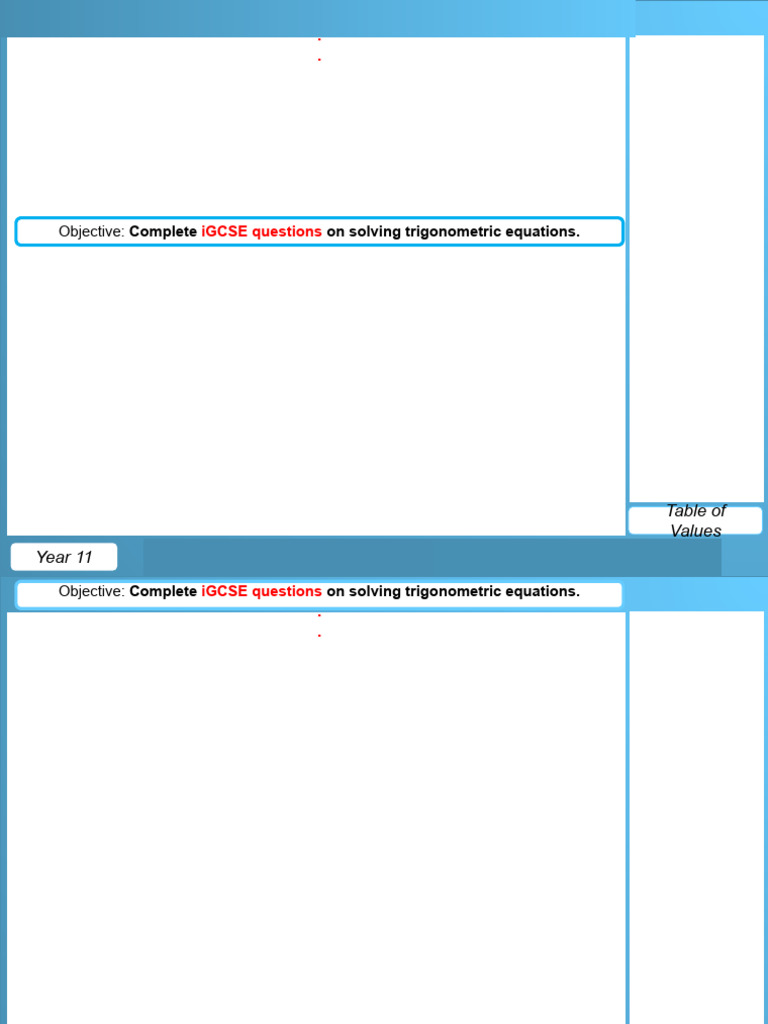 Year 11 - Trig Equations iGCSE Questions | PDF | Trigonometry | Equations
