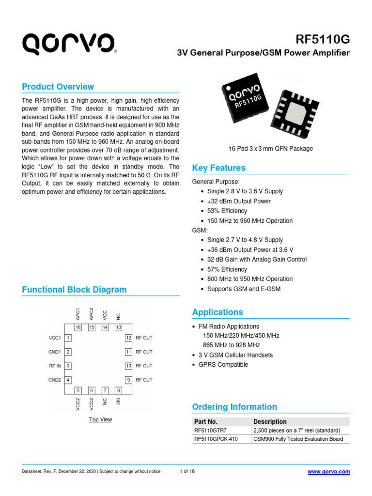 RF5110G | PDF | Amplifier | Gsm