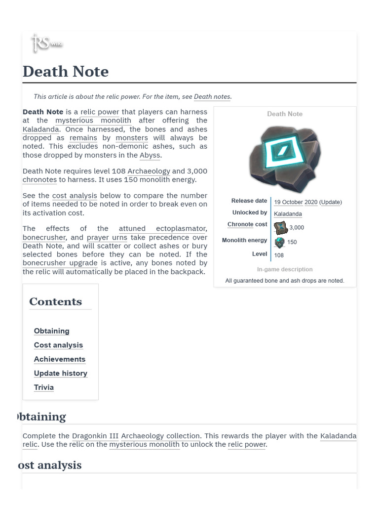 Death Note - The RuneScape Wiki | PDF