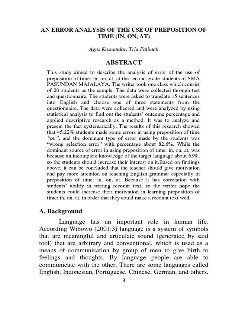 An - Error - Analysis - of - The - Use - of - Preposition - of - Time - (In - On - At) 1 | PDF ...