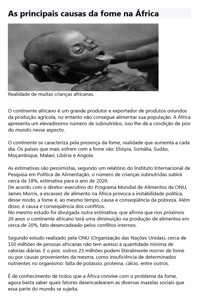 Causas da Fome na África | PDF | África | Fome