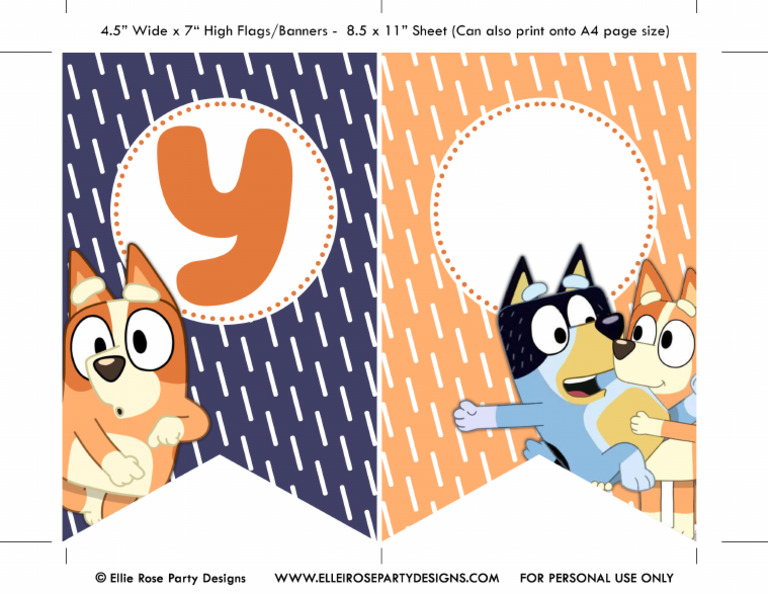Bluey Happy Birthday Banner 4.5 x 7 Flag y | PDF