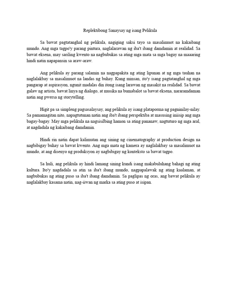 Replektibong Sanaysay NG Isang Pelikula | PDF