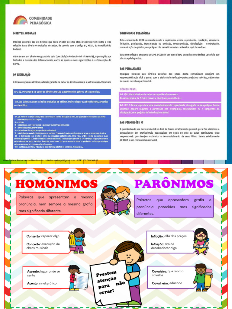 HOMÔNIMOS E PARÔNIMOS - CONCEITO 4º ANO - @comunidadepedagogica | PDF ...