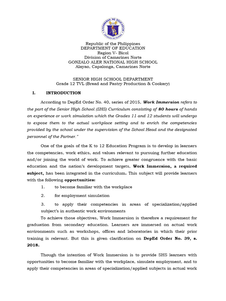 Narrative Report On Work Immersion | PDF | Curriculum | Learning