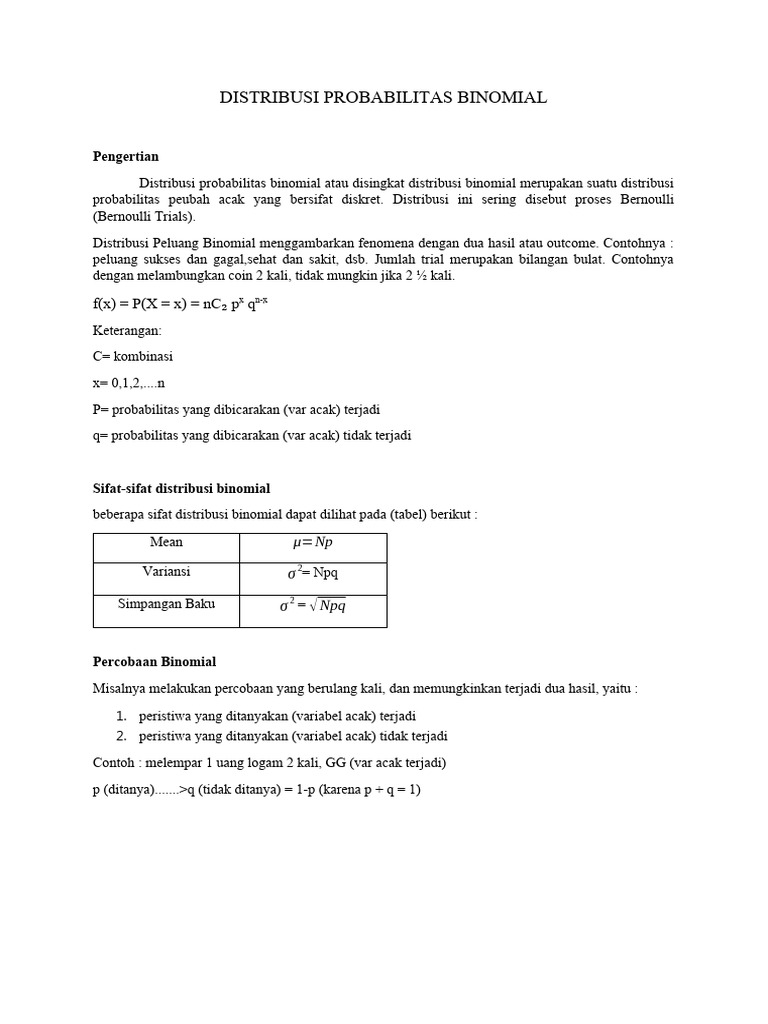 Distribusi Binomial: Konsep & Contoh | PDF | Metode & Bahan Ajar