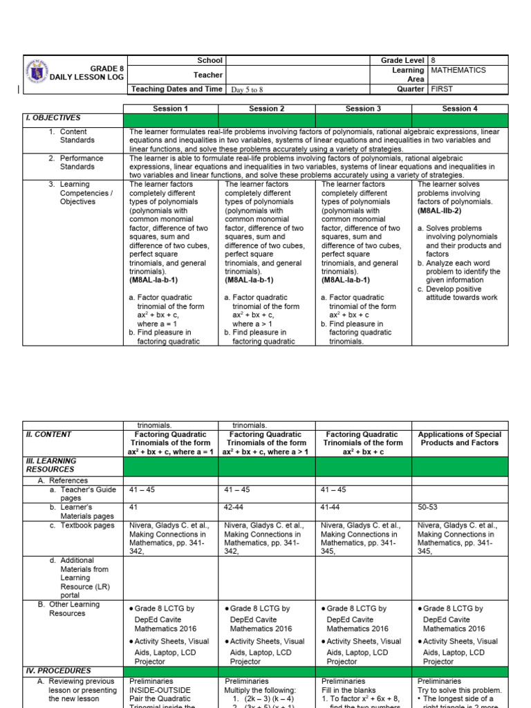 DLL in Math Quarter 1 Week 2 | PDF