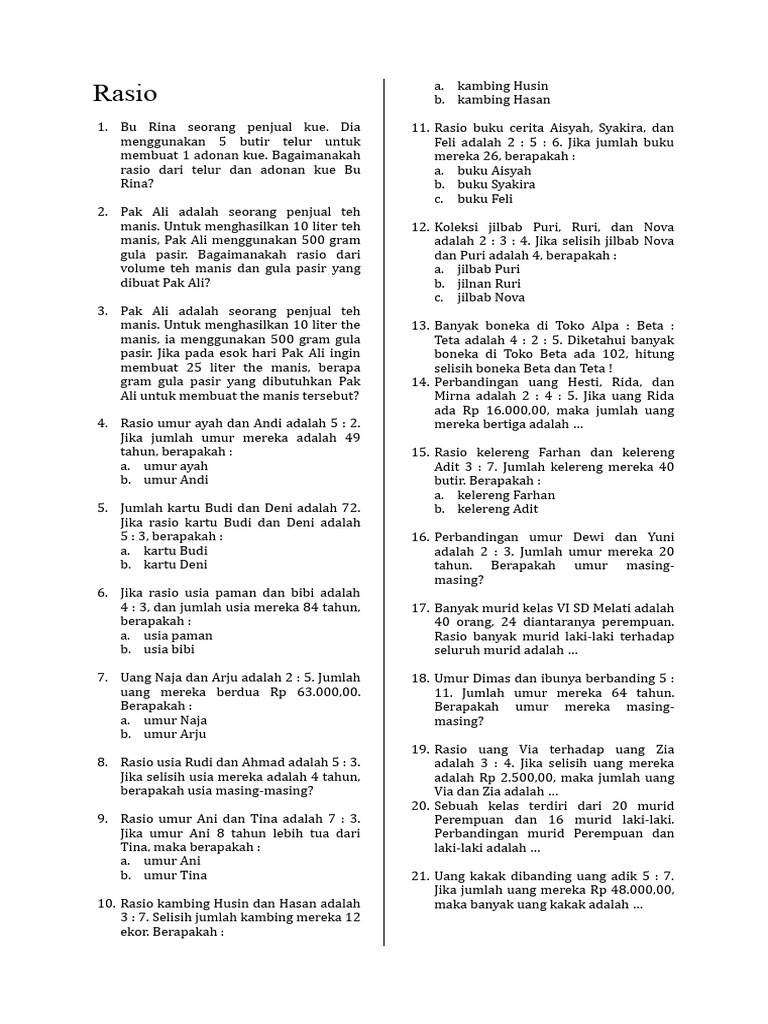 Contoh Soal Rasio untuk Kelas 6 | PDF