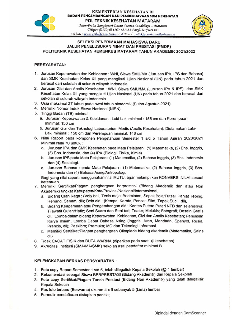 Persyaratan Pendaftaran Jalur PMDP | PDF