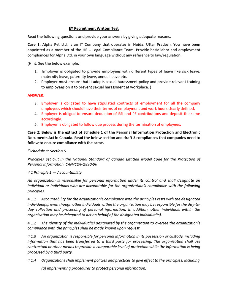 EY Recruitment Written Test - Answers - Ayush Chatterjee | PDF ...