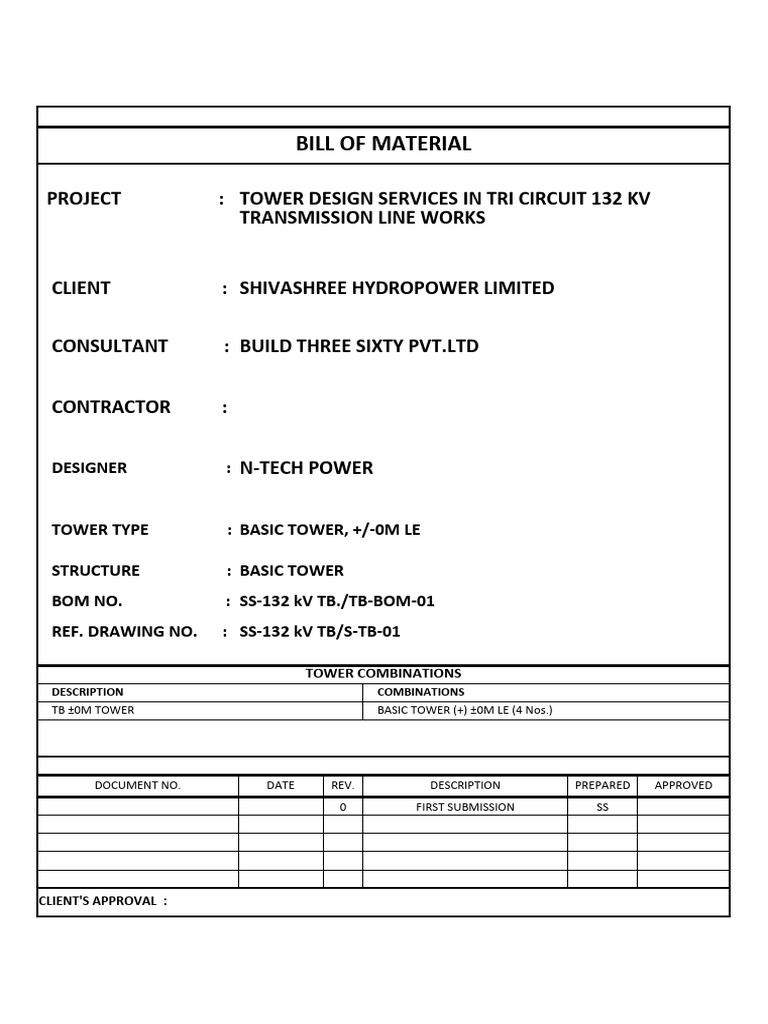 132 kV Transmission Tower BOM | PDF | Screw | Building Engineering