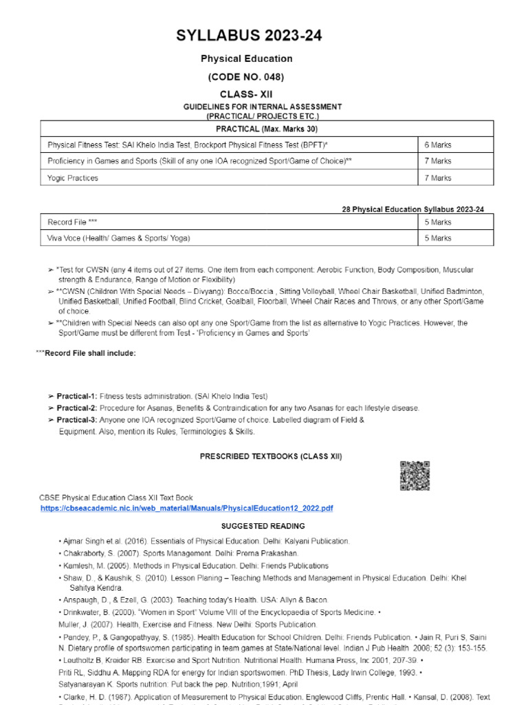 PhysicalEducation SrSec 2023-24 | PDF