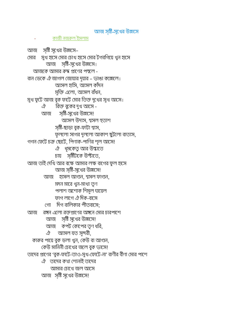 Aj Sristy Shukher Ullashe | PDF