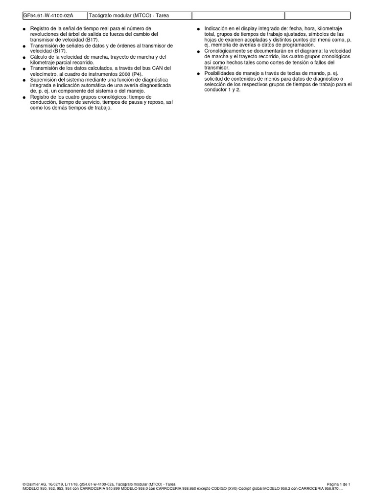 Tacógrafo Modular (MTCO) - Tarea | PDF