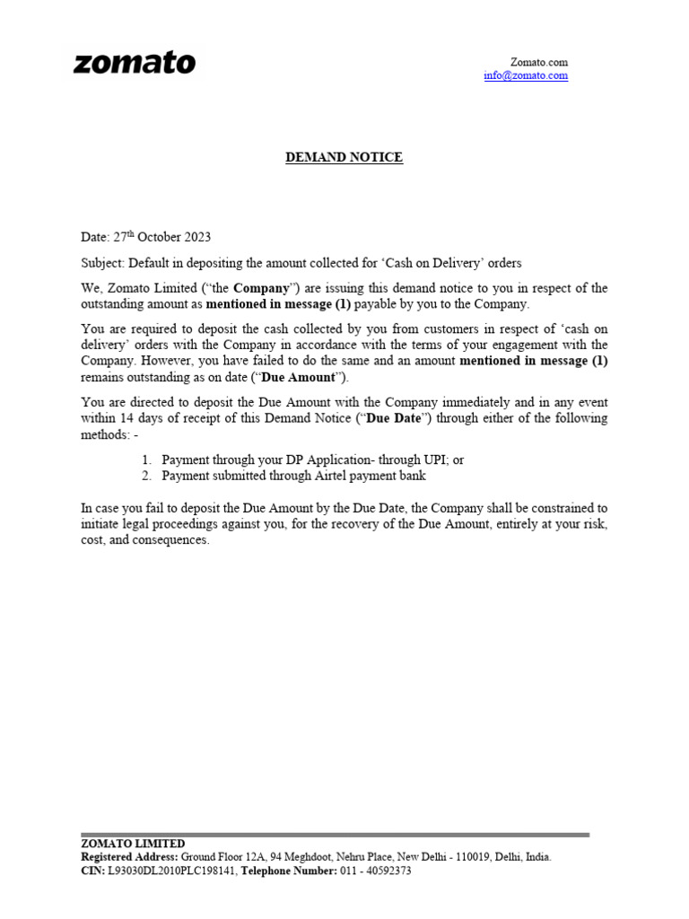 Demand Notice | PDF