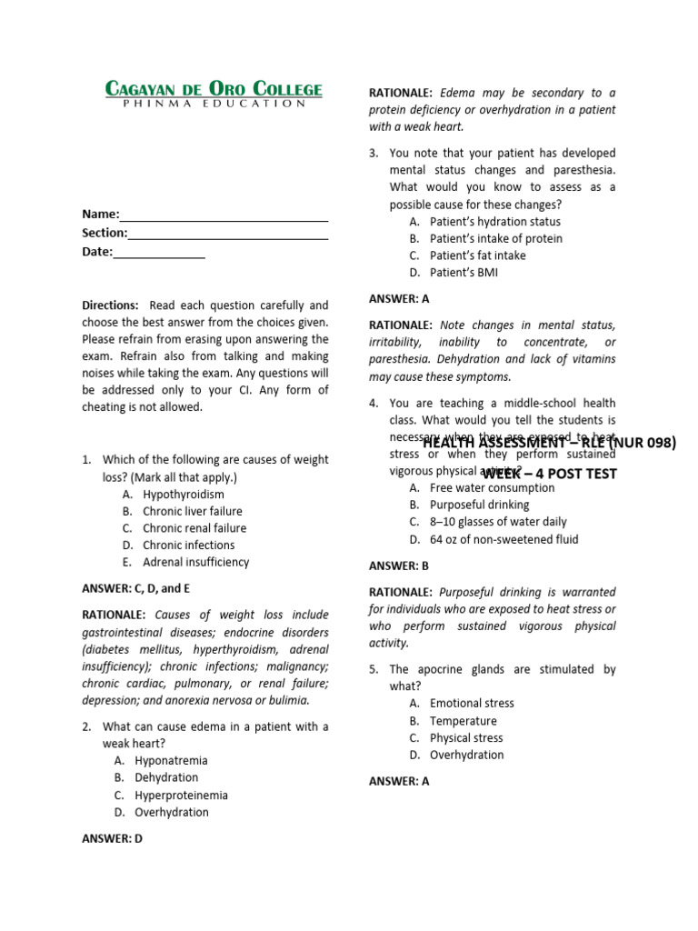 Nursing Student Post-Test | PDF | Human Nose | Ear
